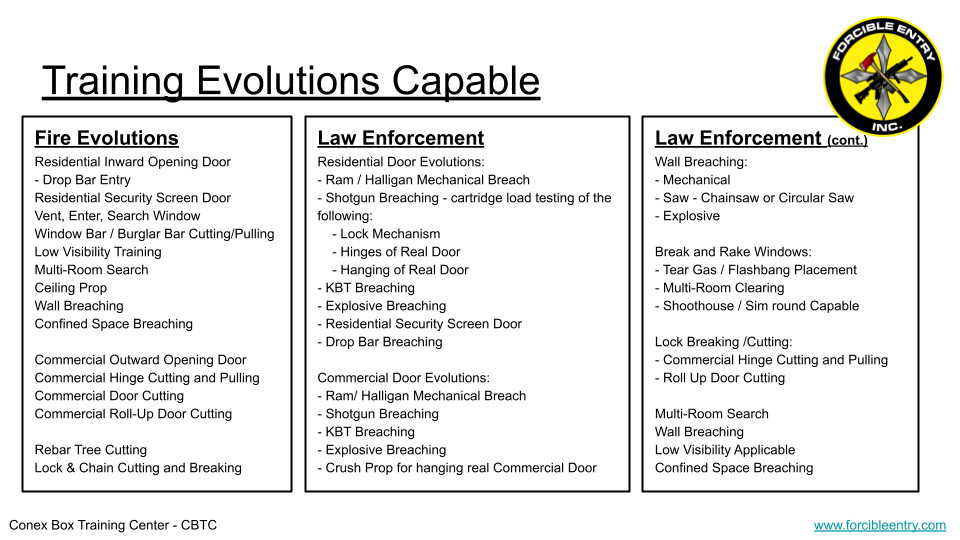 Forcible Entry Inc Conex Box Training Center Breaching Fire Truck SWAT ...