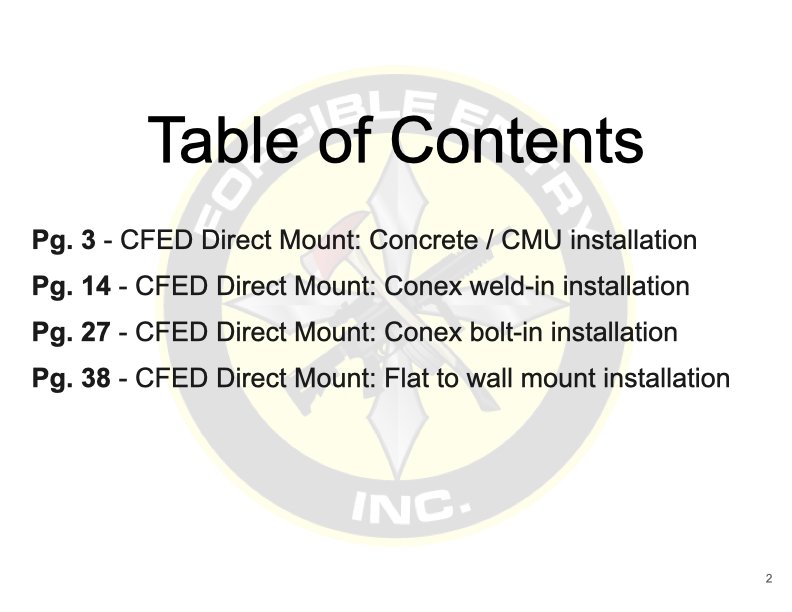 CFED-DM Installation Manual — Forcible Entry, Inc.