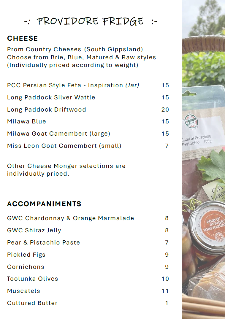 Providore Menu — Gippsland Wine Company