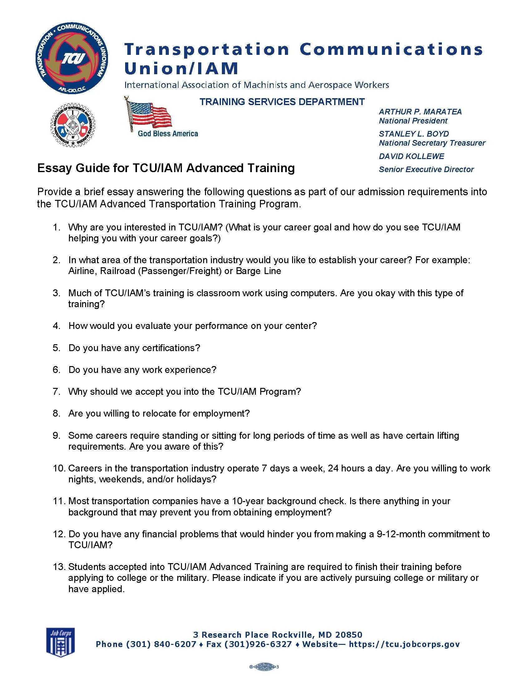 Resources for Job Corps Staff & Students — TCU/IAM Advanced Training Program