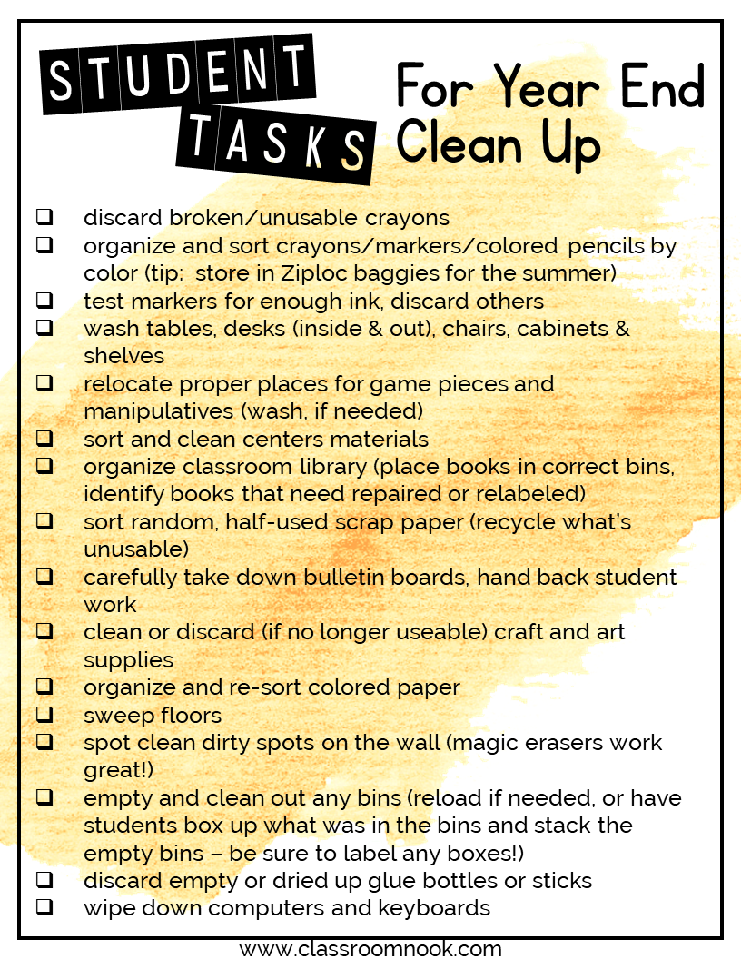 End of Year Clean-Up Tasks for Students — THE CLASSROOM NOOK
