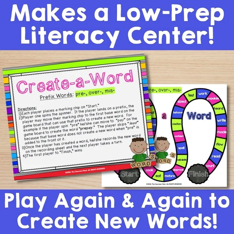 Prefix Memory Center Game (pre-, over-, mis-) Vocabulary & Word Work ...