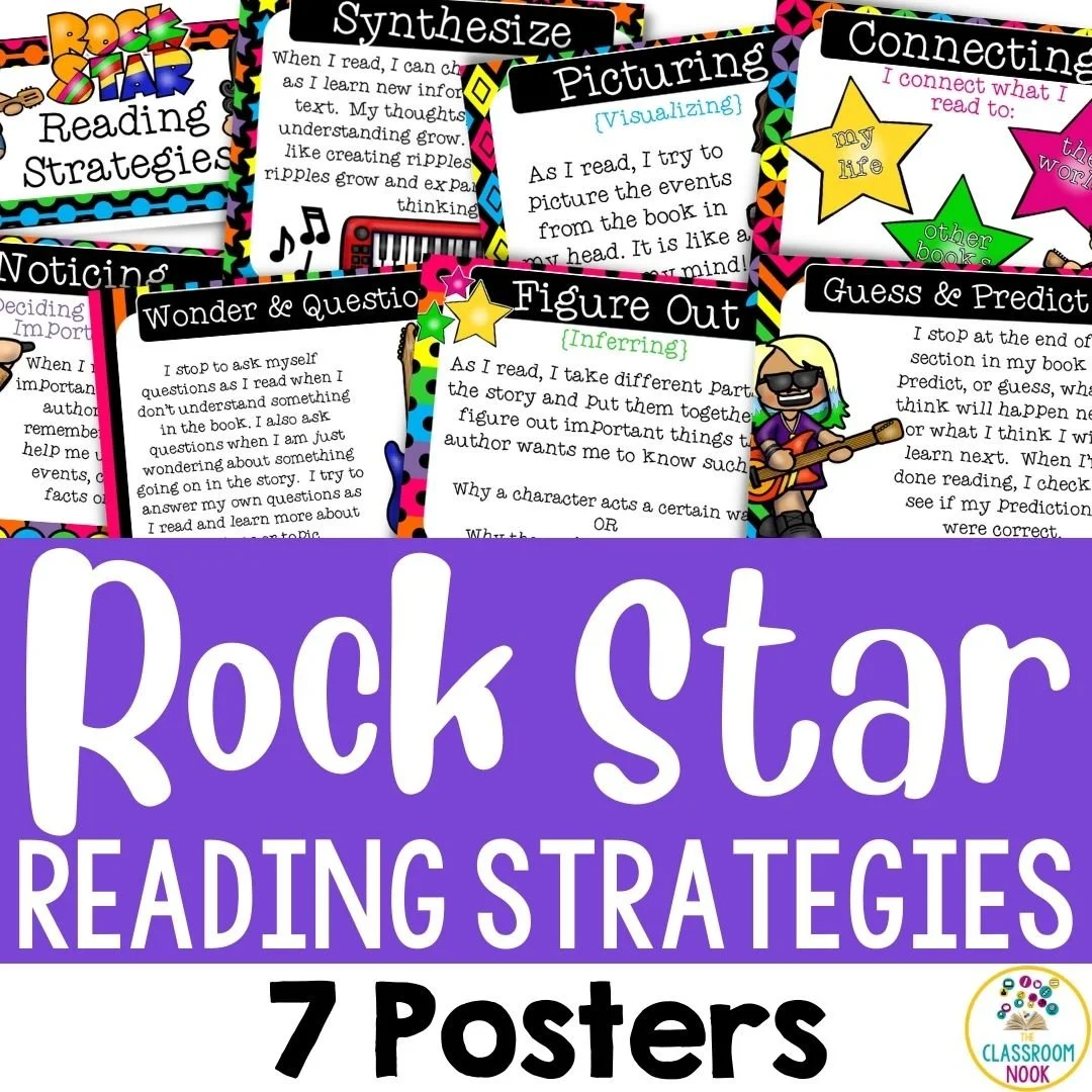 Rock Star Theme: Reading Comprehension Strategy Posters (Bulletin Board ...