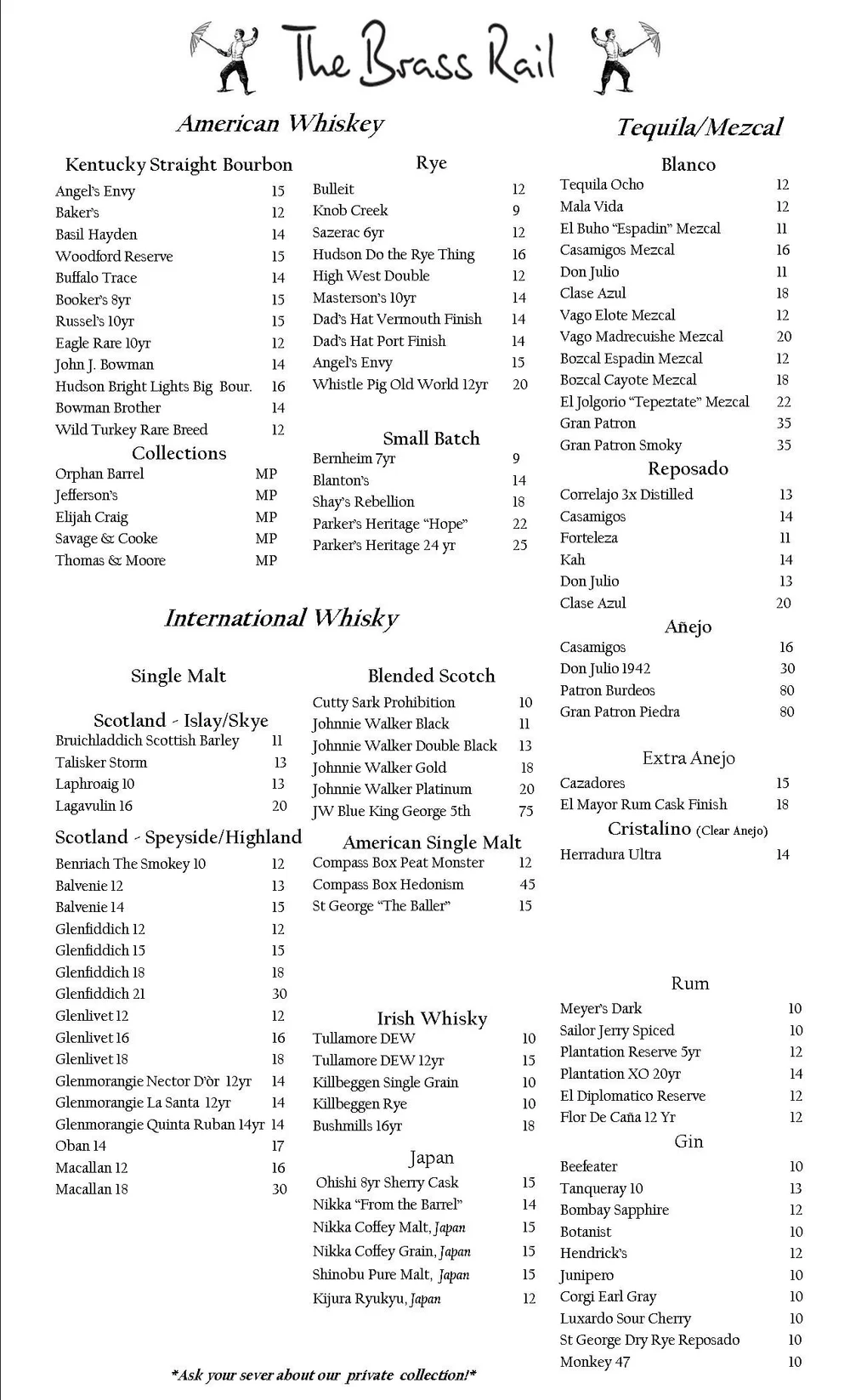 Drink Menu — The Brass Rail