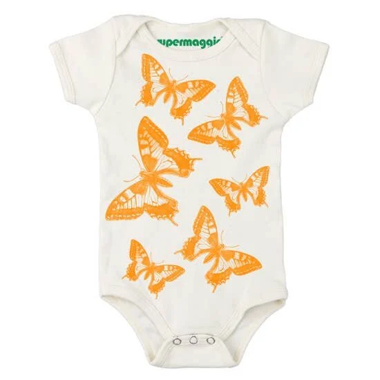 Organic Cotton Onesie, Orange Butterflies — Casita International Gift Shop