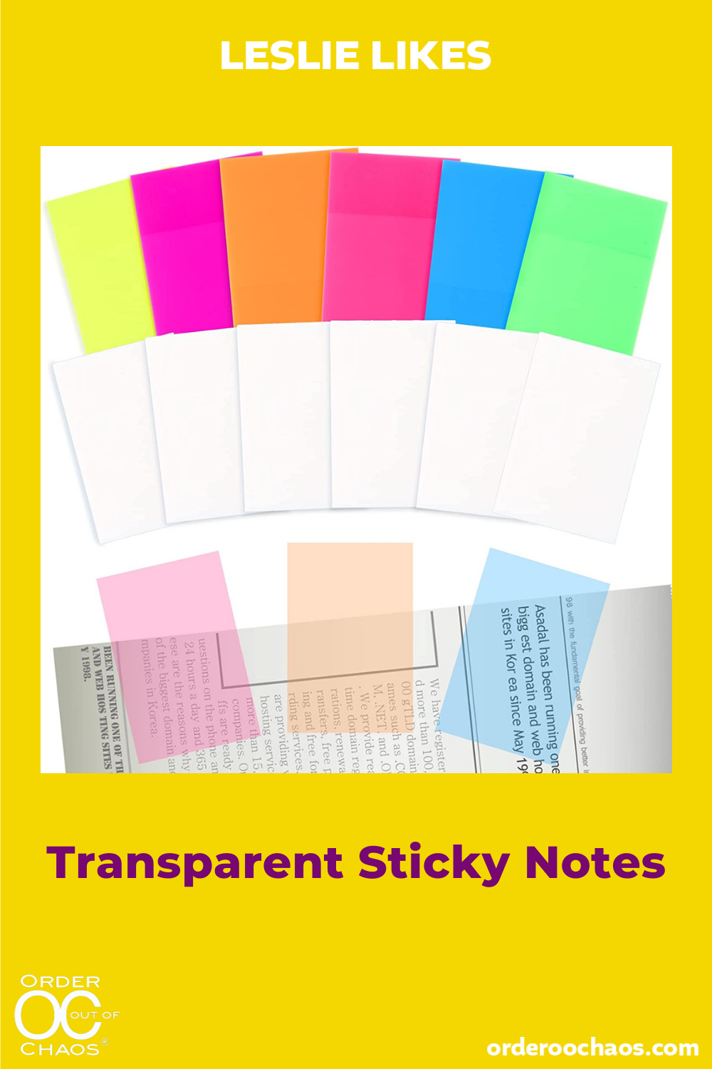 LESLIE LIKES: Transparent Sticky Notes for Students — Order Out of Chaos