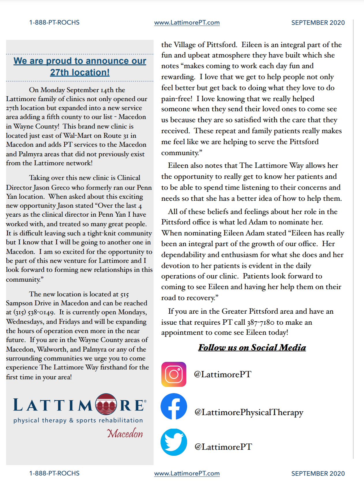 September 2020 Newsletter - Lattimore Physical Therapy