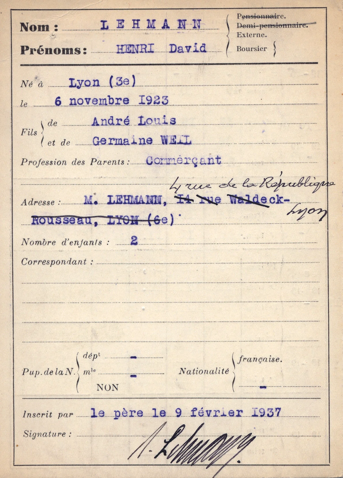 Henri David Lehmann (F) — Déporté·e·s de Lyon et sa région