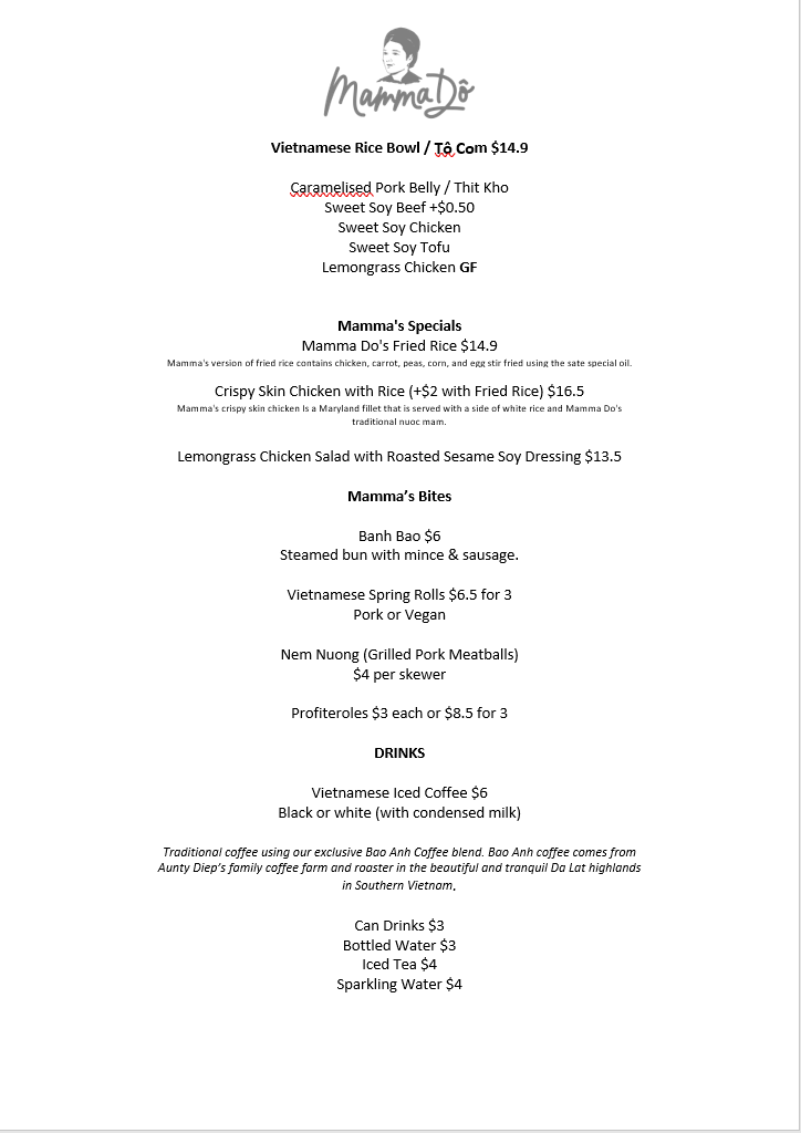 Menu — Mamma Do Vietnamese