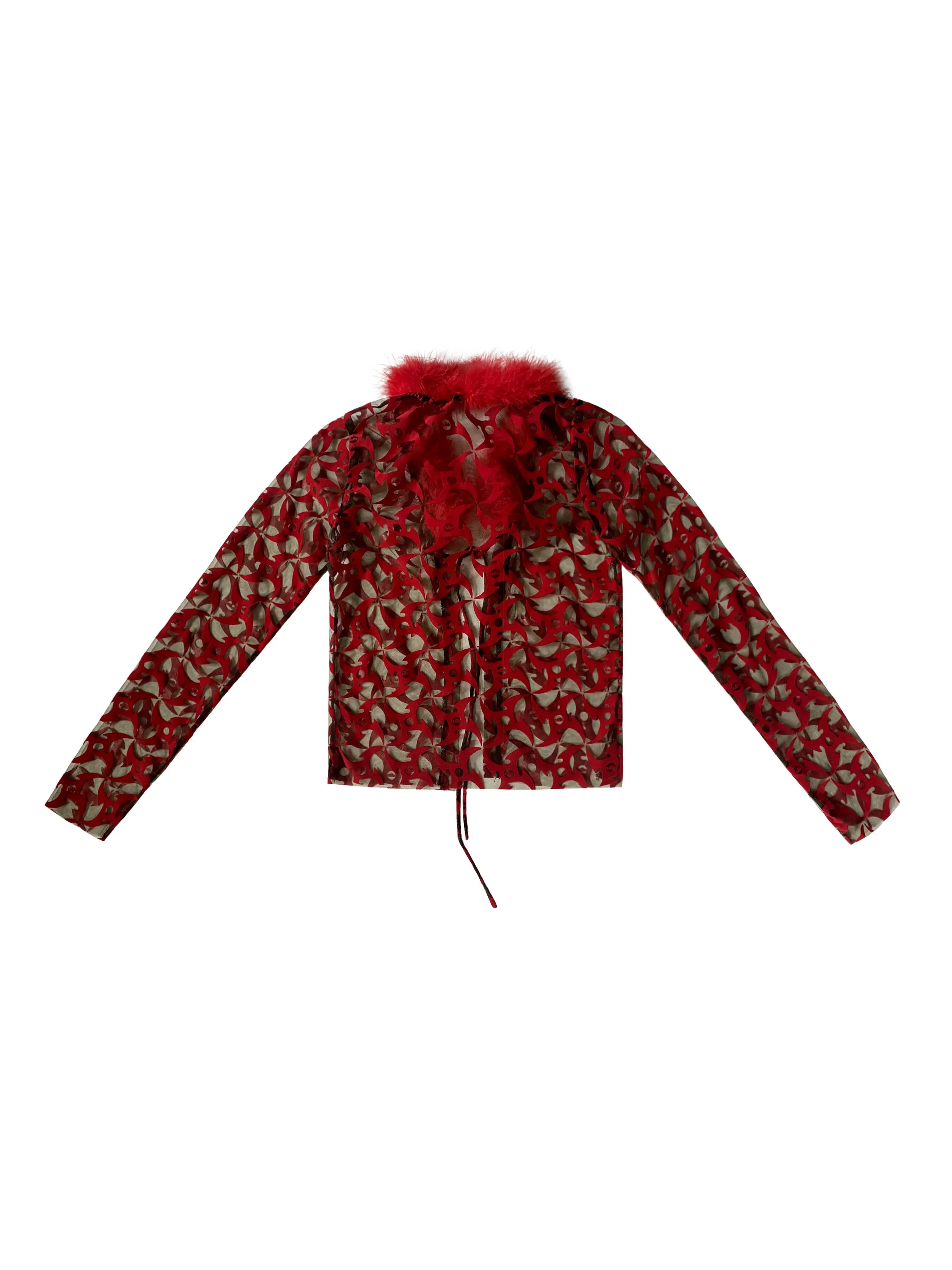 CAMERON - Flocked Shuriken Off-Shoulder Dress w/ Feathers - Red — LĒO ...