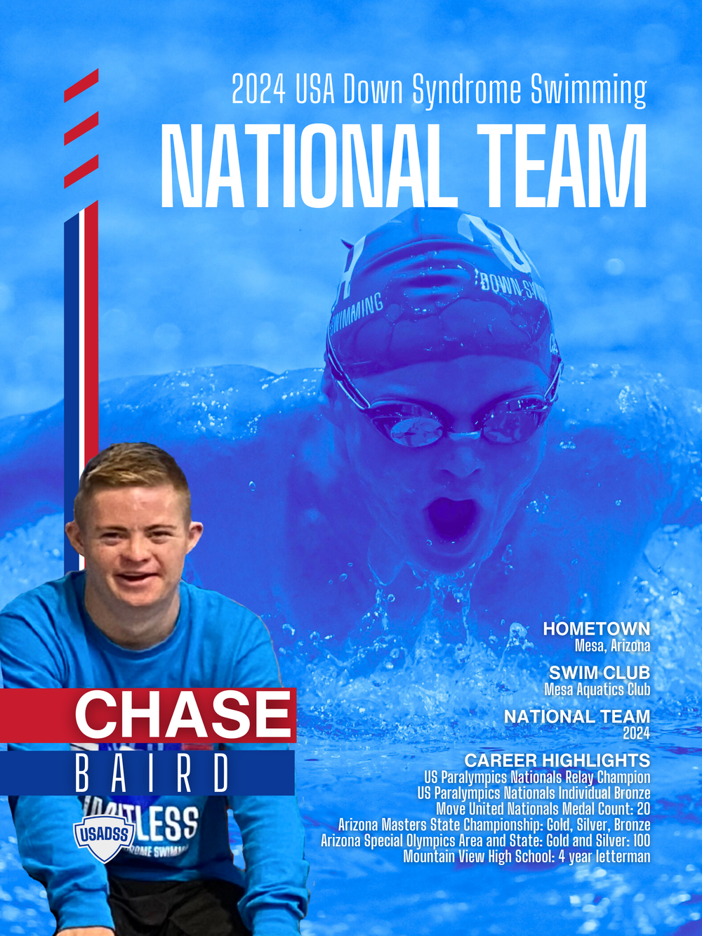 Chase Baird — USA Down Syndrome Swimming-Believe in the dream, support the team.