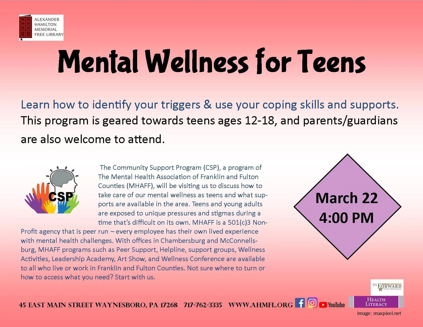 Teen Mental Health Awareness Program — Alexander Hamilton Memorial Free ...
