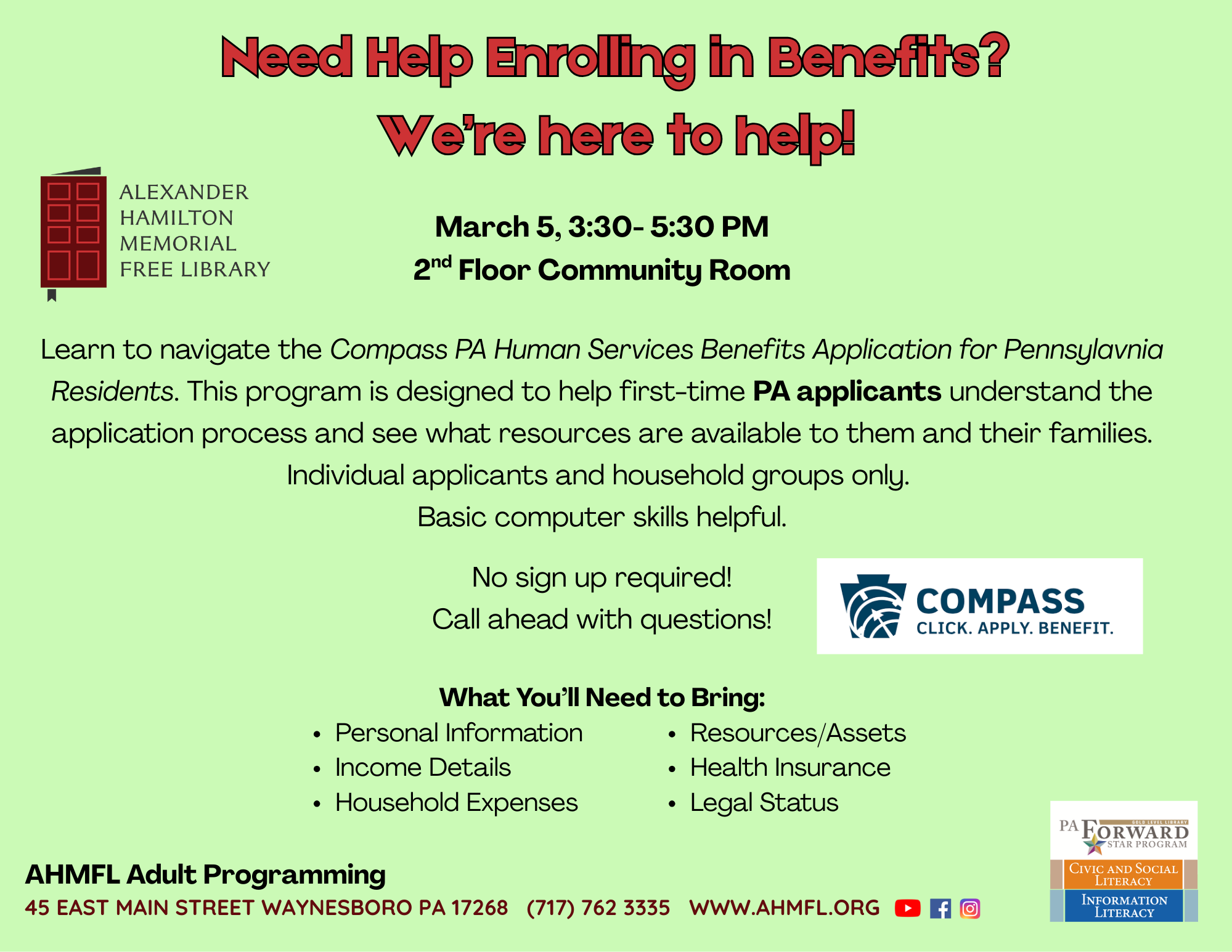 Compass PA Enrollment Help-Adults — Alexander Hamilton Memorial Free ...