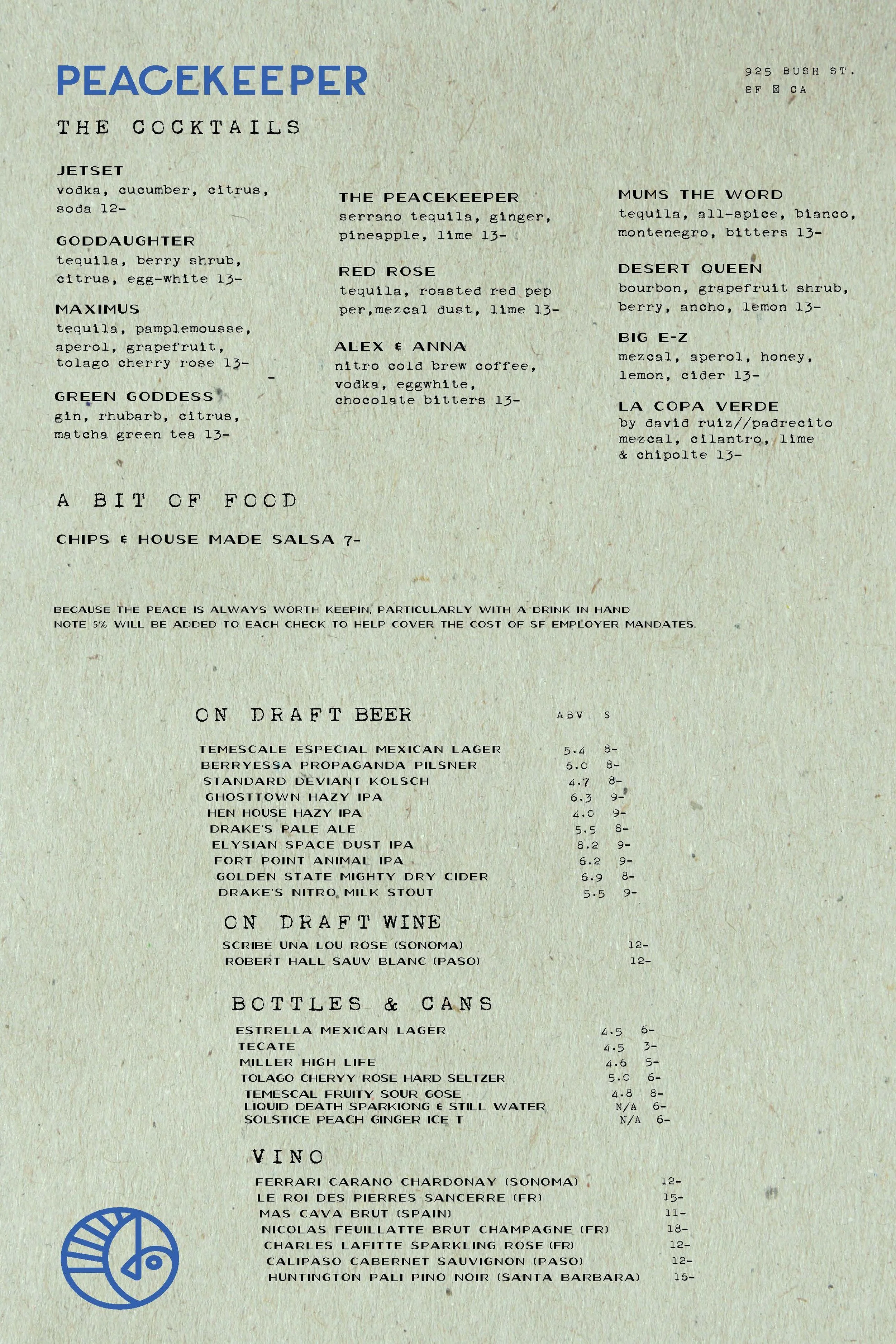 Menu — Peacekeeper