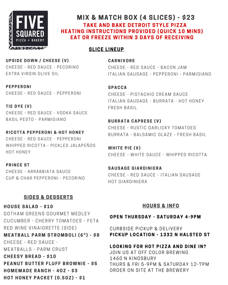 Menu — Five Squared Pizza
