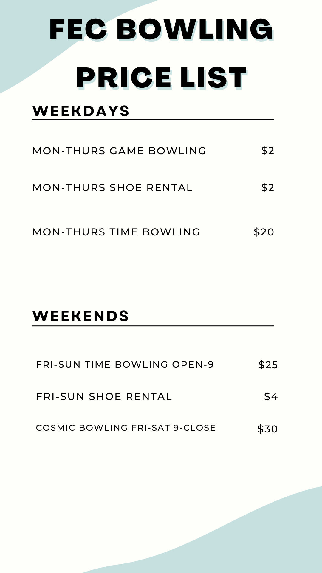 Bowling Prices — Bear River Family Entertainment Center