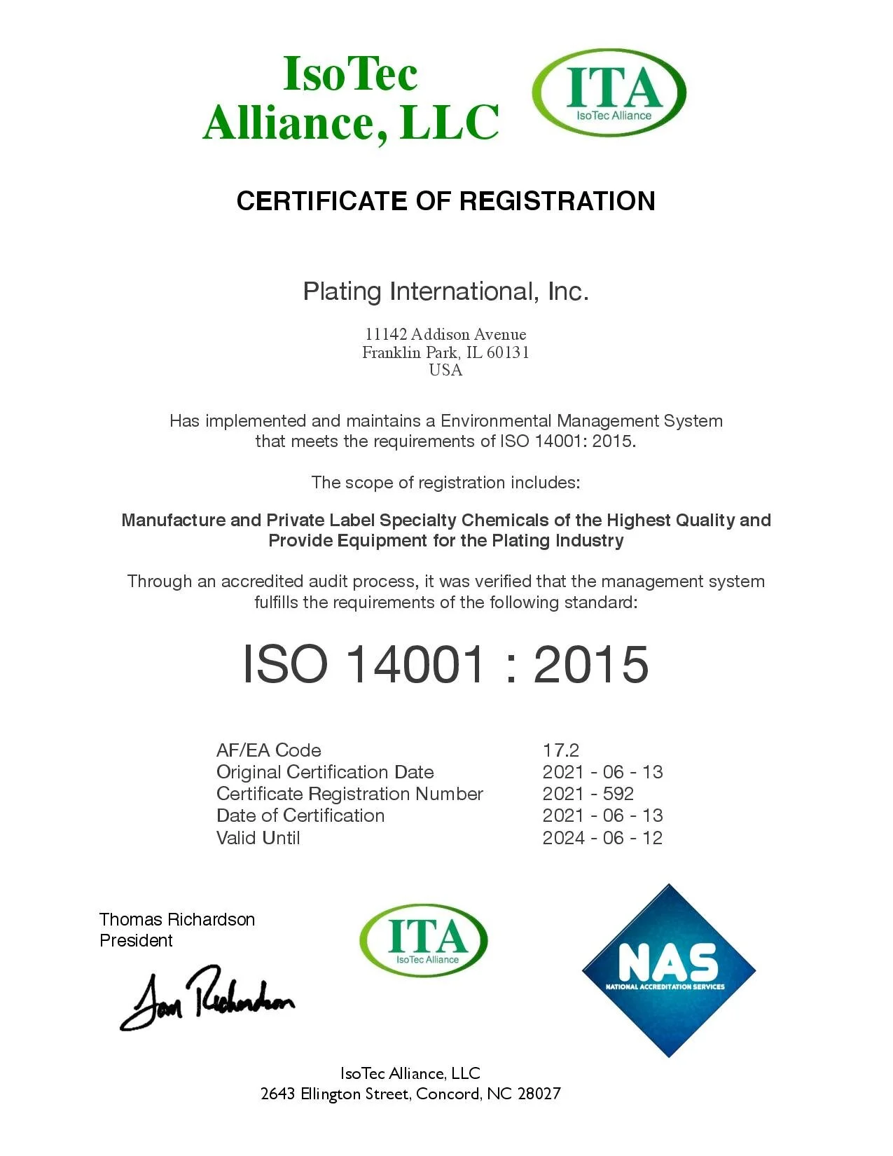 Certifications — Plating International, Inc.