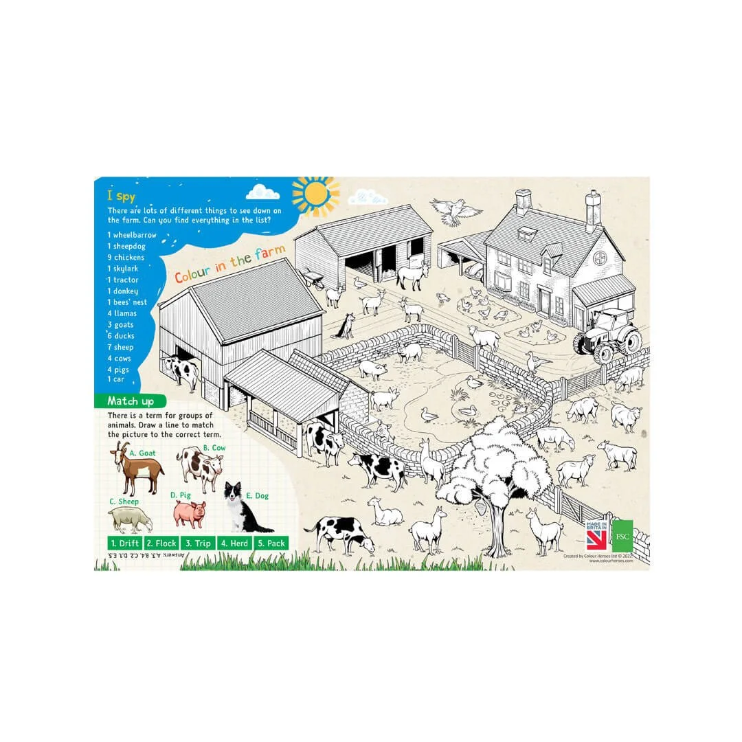 Children's Animal Farm Adventure Activity Sheet — Colour Heroes