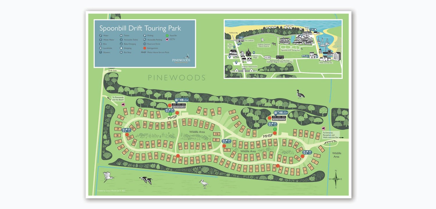 Illustrated map for Pinewood caravan park — Colour Heroes