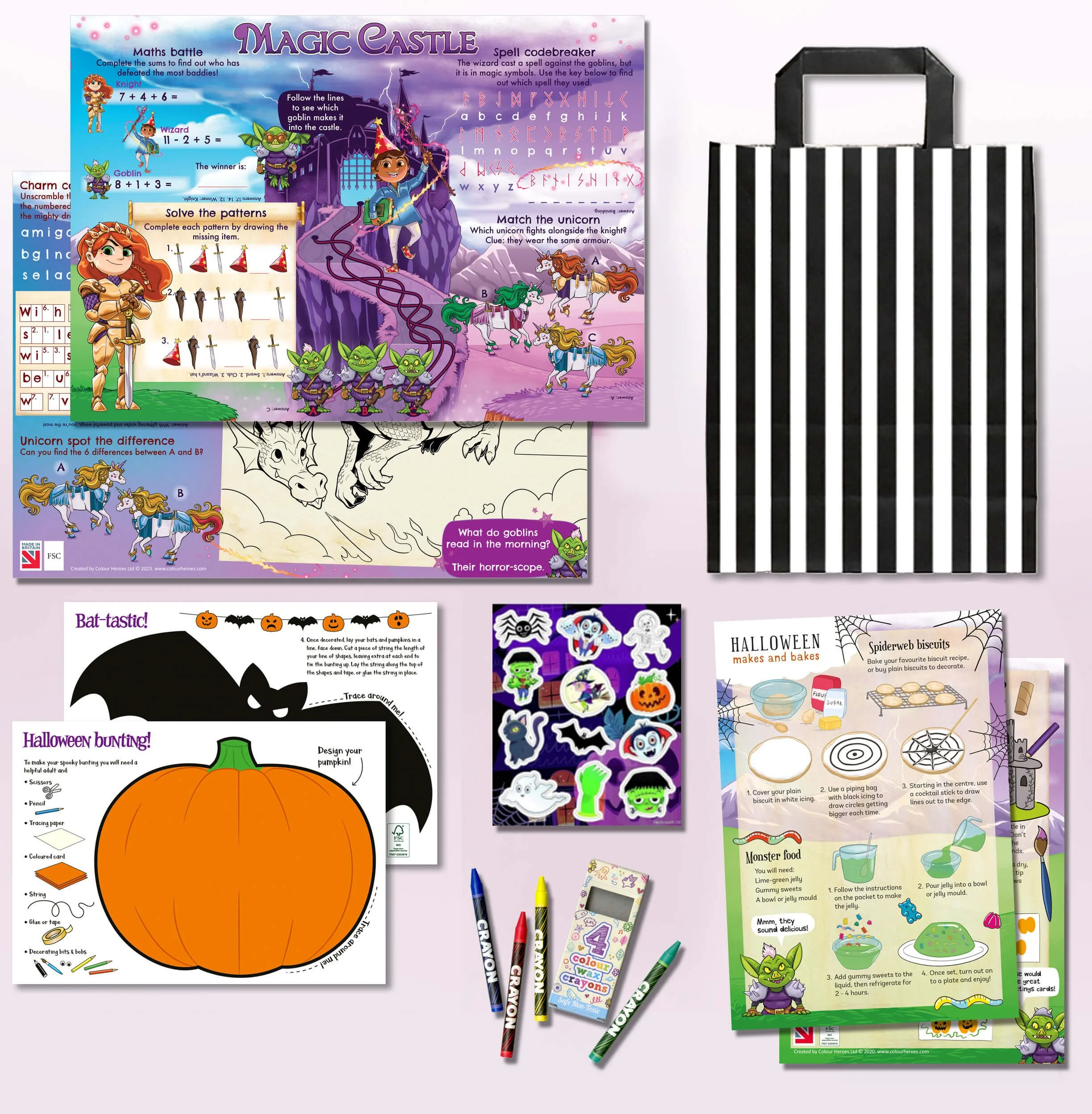 Festive activity packs and children's takeaway picnic lunch bag ...