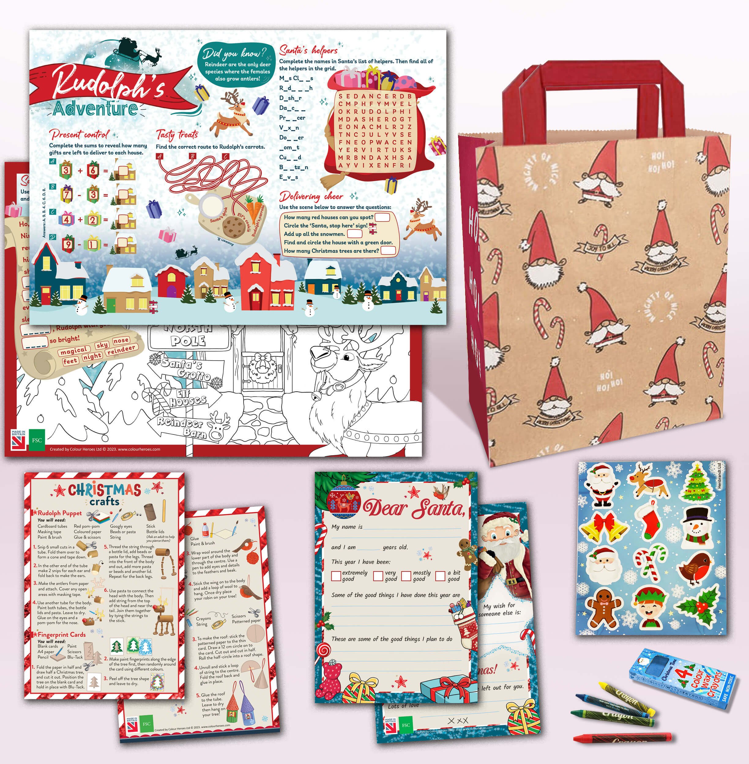 Festive activity packs and children's takeaway picnic lunch bag ...