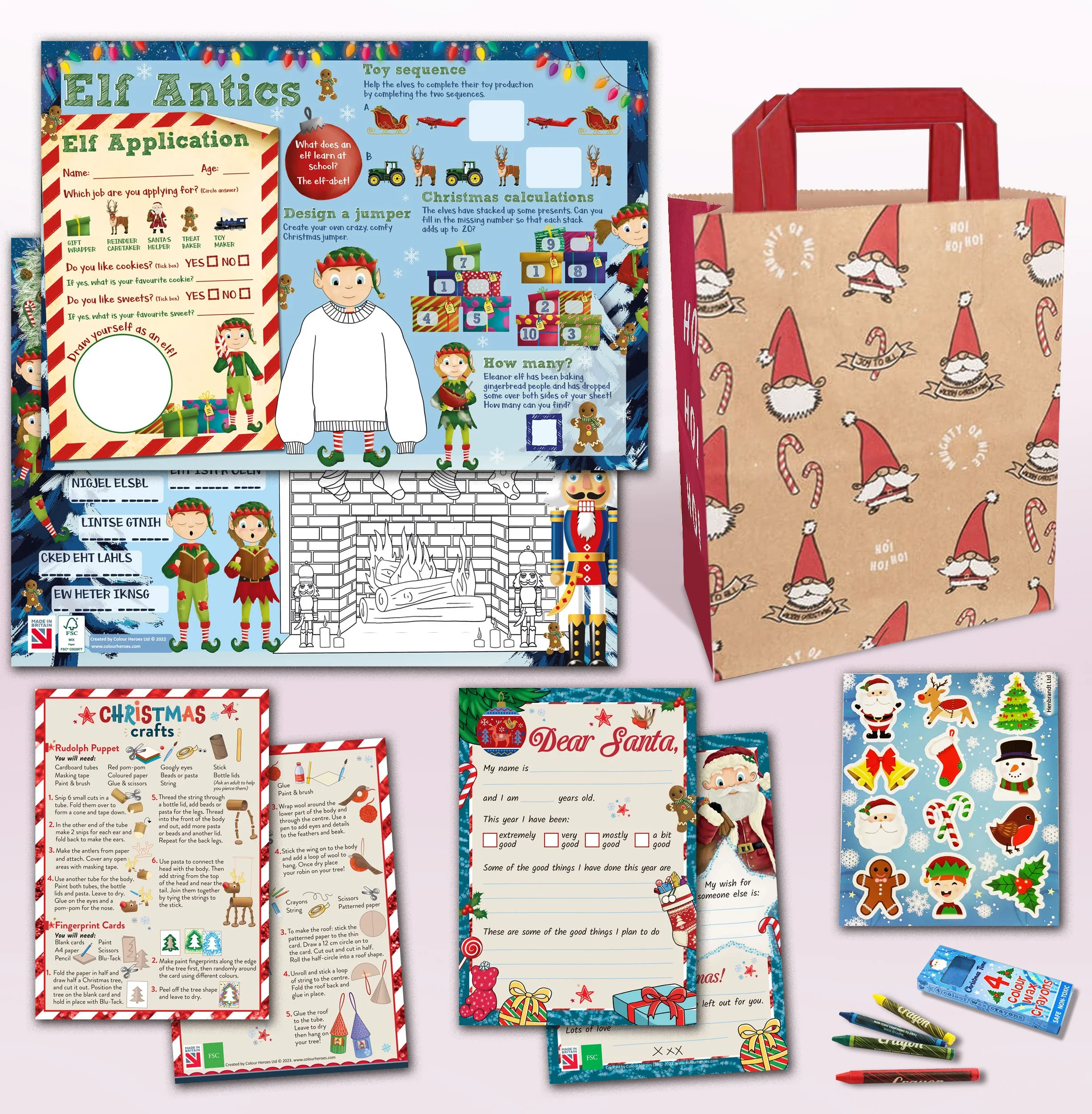 Festive activity packs and children's takeaway picnic lunch bag ...