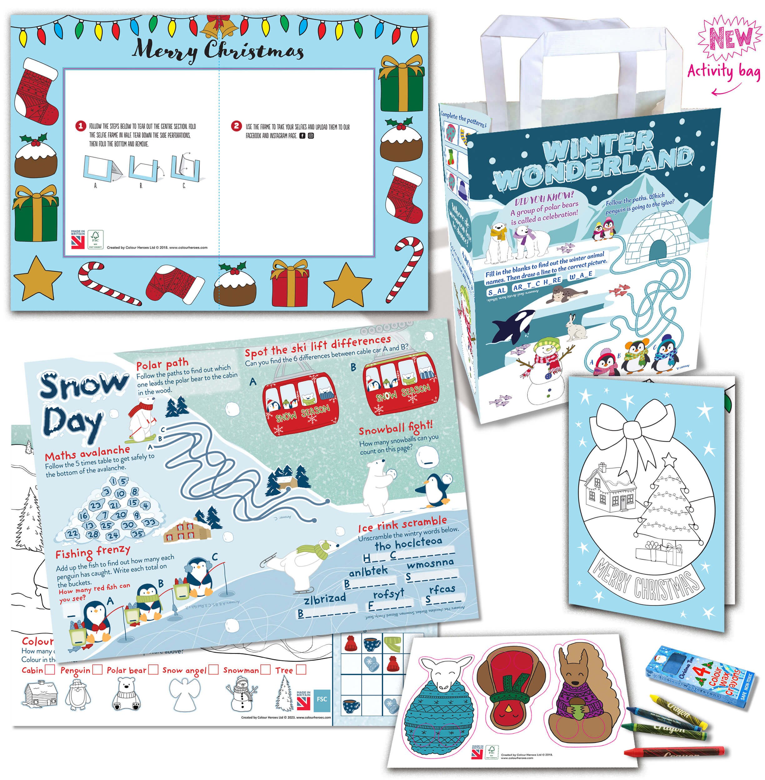 Festive activity packs and children's takeaway picnic lunch bag ...