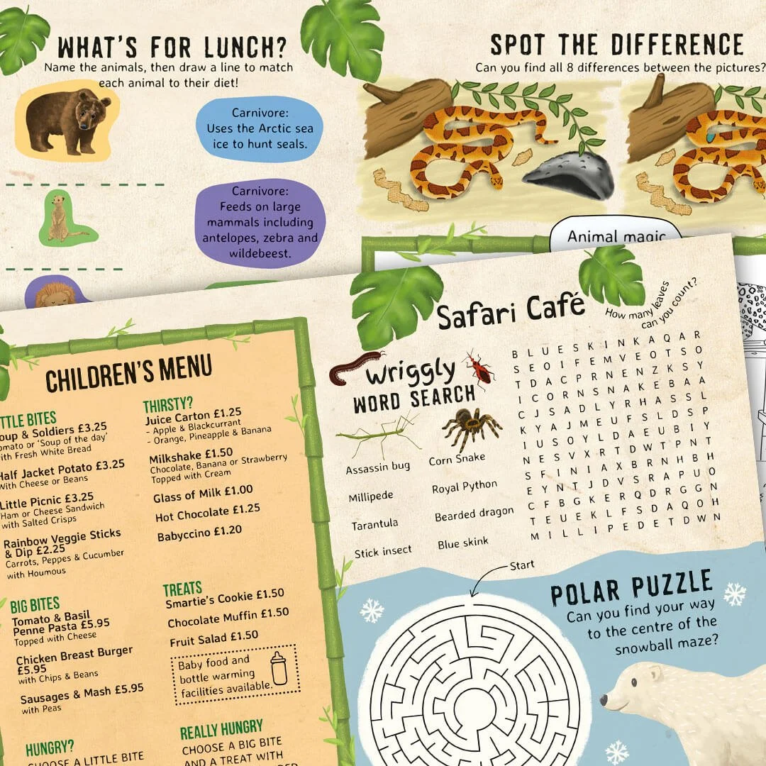 Childrens menus and activity sheets — Colour Heroes
