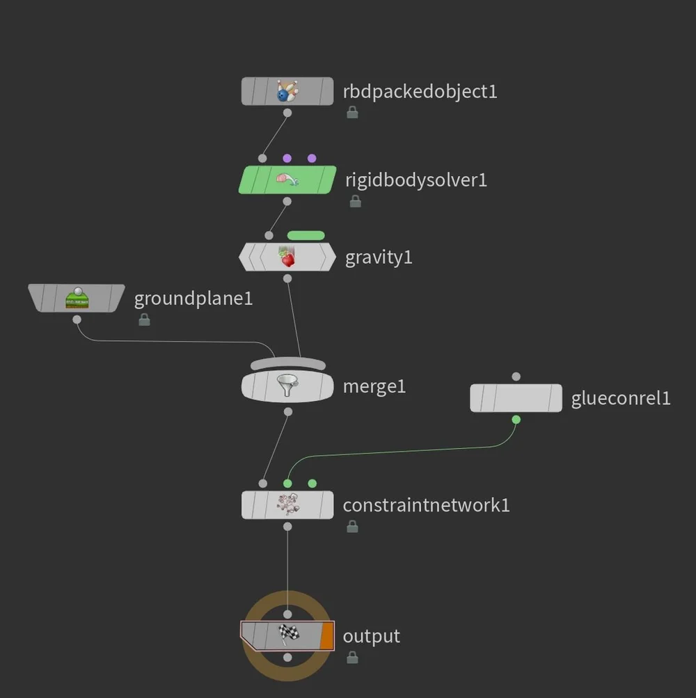 Basic RBD Scene Setup with Glue Constraints in Houdini — Bubblepins