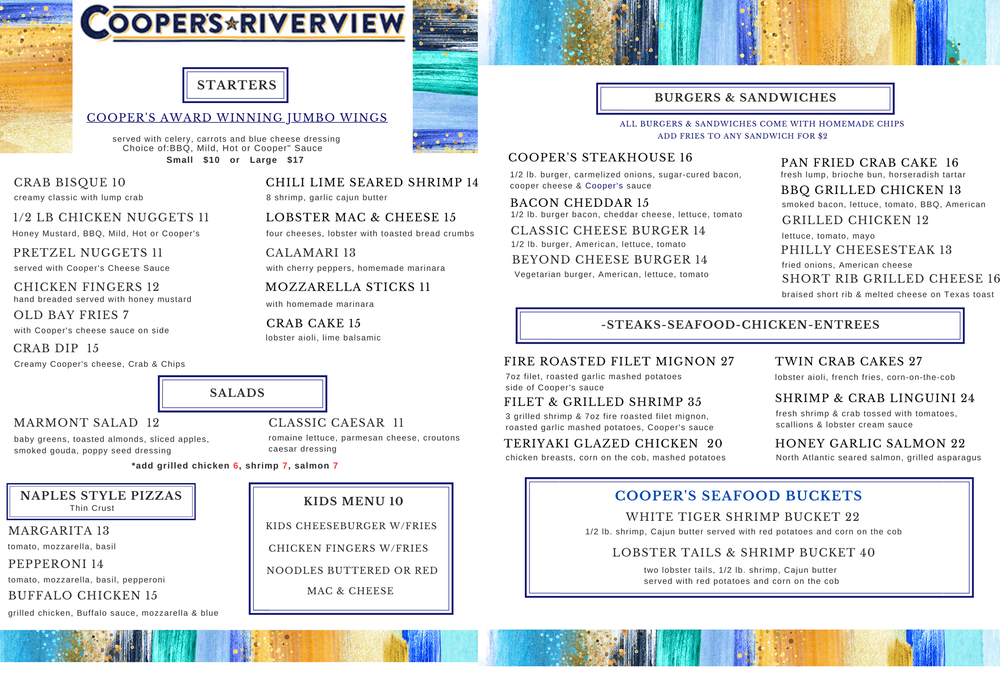 Food & Drinks Menus — Cooper's Riverview