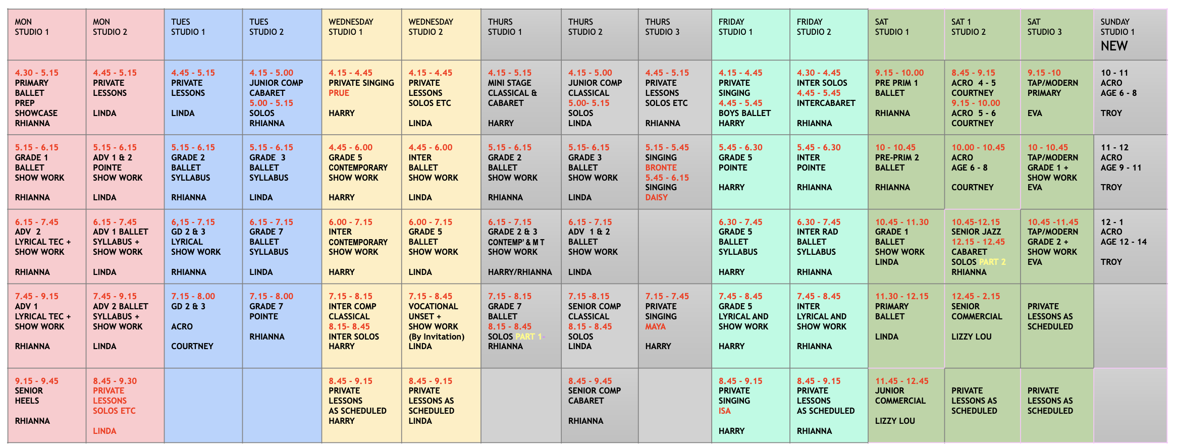 Timetable — NEW CLASSES ! Boys Only Ballet & Contemporary, ACRO and ...