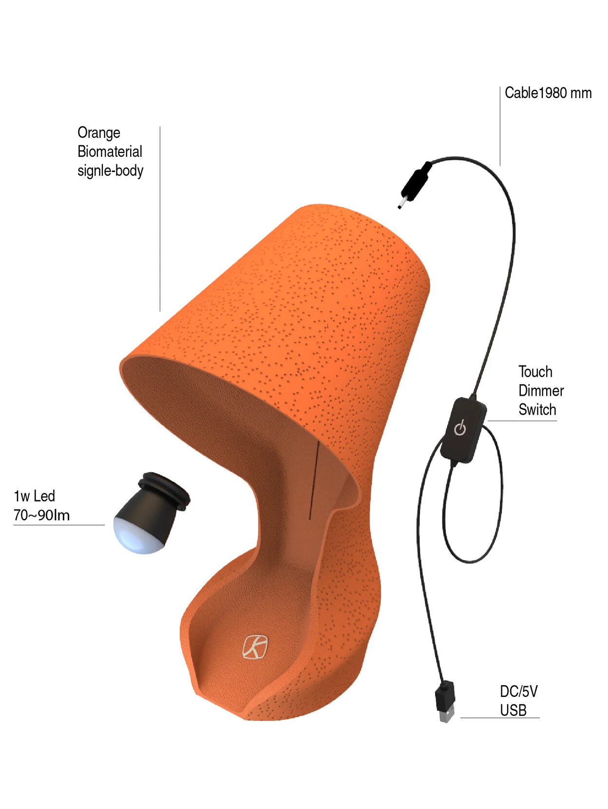 Ohmie table lamp, 3D printed with orange peel waste. Produced by Krill ...