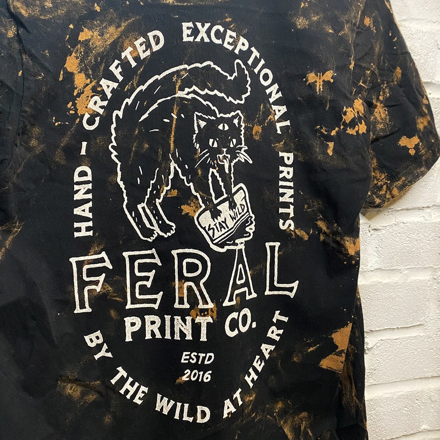 Feral Cat Logo Tees (Bleach Dye) — Feral Print Company