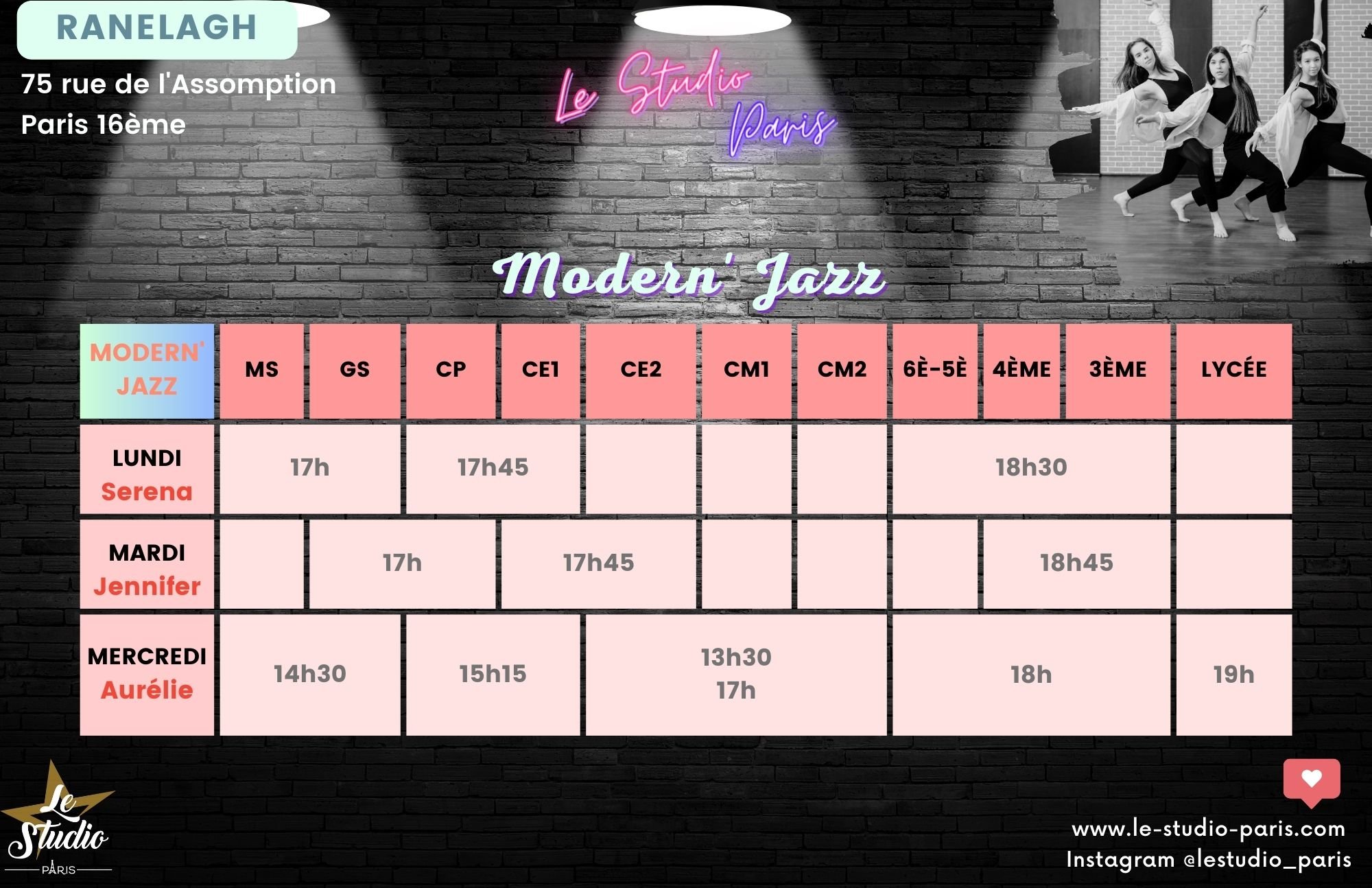 Le Studio Paris 16e (75016) - Cours danse adultes et enfants — Le Studio