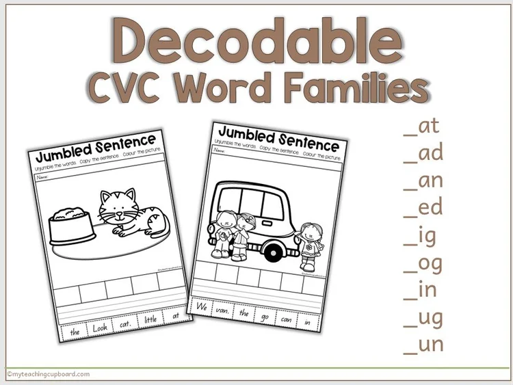 Decodable Sentences with CVC Words for Kindergarten — My Teaching Cupboard