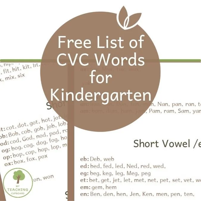 Free List of CVC Words for Kindergarten — My Teaching Cupboard ...