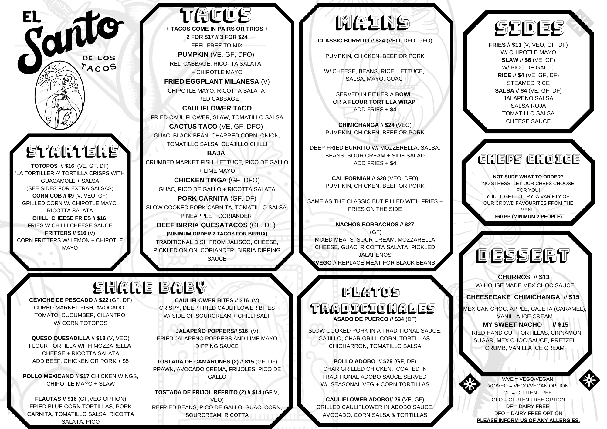 Menu — El Santo De Los Tacos