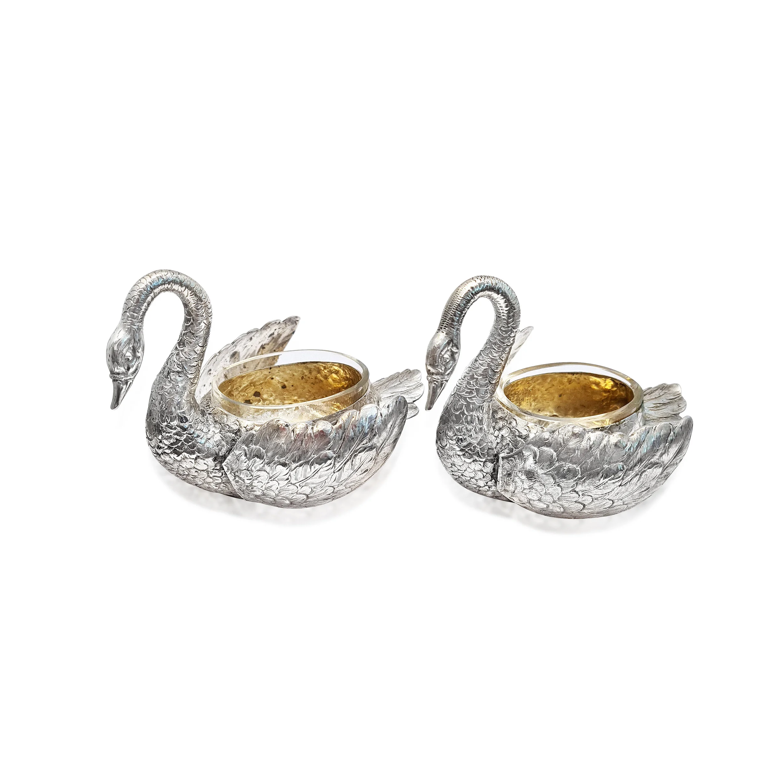 Pair of Antique German Silver Swan Bird Figural Open Salts — Revival Jewels