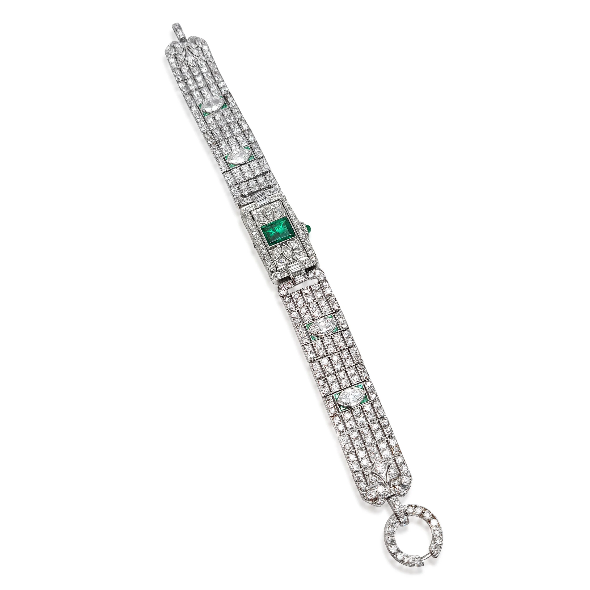 An Art Deco Diamond and Emerald Watch Bracelet by Gattle, circa 1920 ...