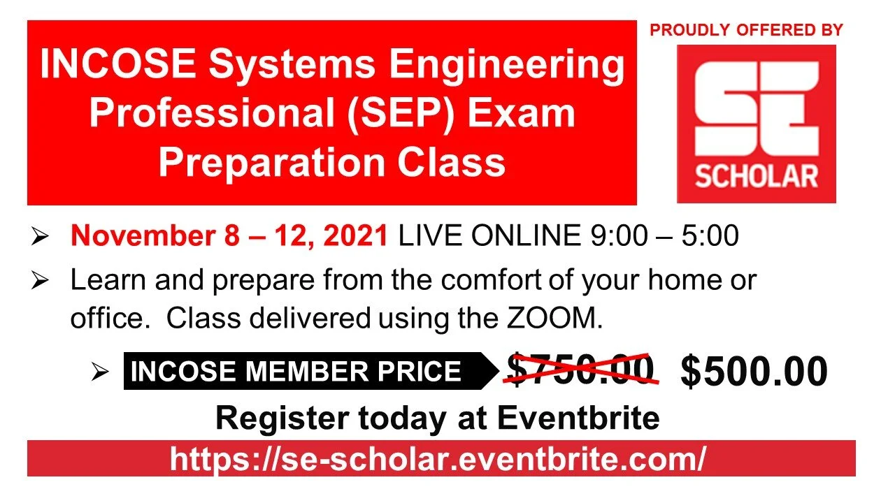 SE Scholar INCOSE SEP Exam Preparation Course — INCOSE Chesapeake Chapter