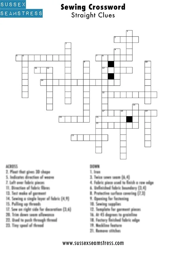 Printable Sewing Crossword Puzzle (Quiz) — Sussex Seamstress Sewing ...