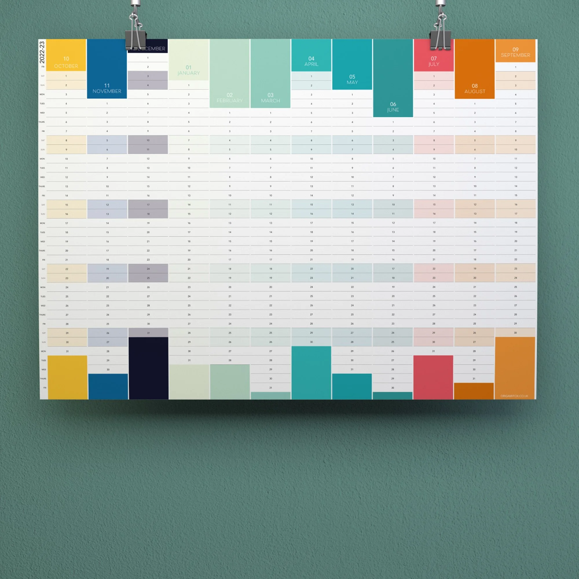 Any month Wall Planner (landscape) — Origami Fox