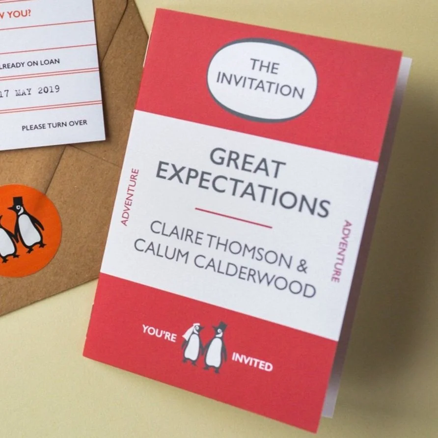 Penguin Book wedding invitation card — Origami Fox