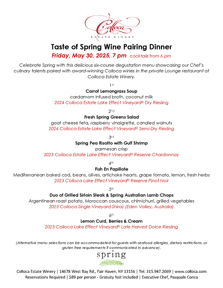 Taste of Spring Wine pairing Dinner — Colloca Estate Winery