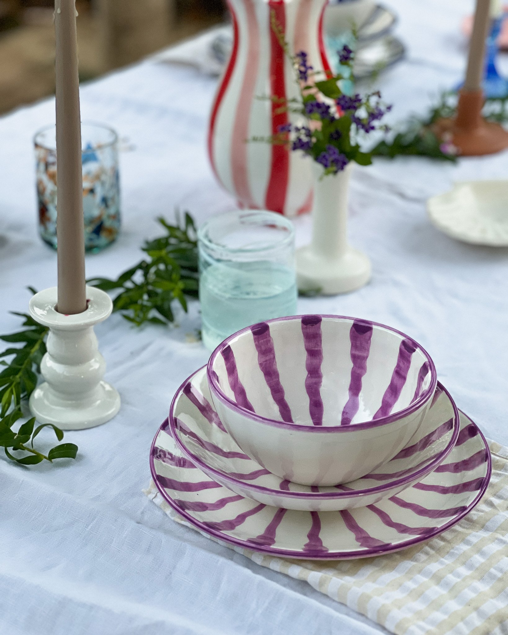 Colourful Pasta Bowl Set | Handmade Ceramic Wave Design | Interiors ...