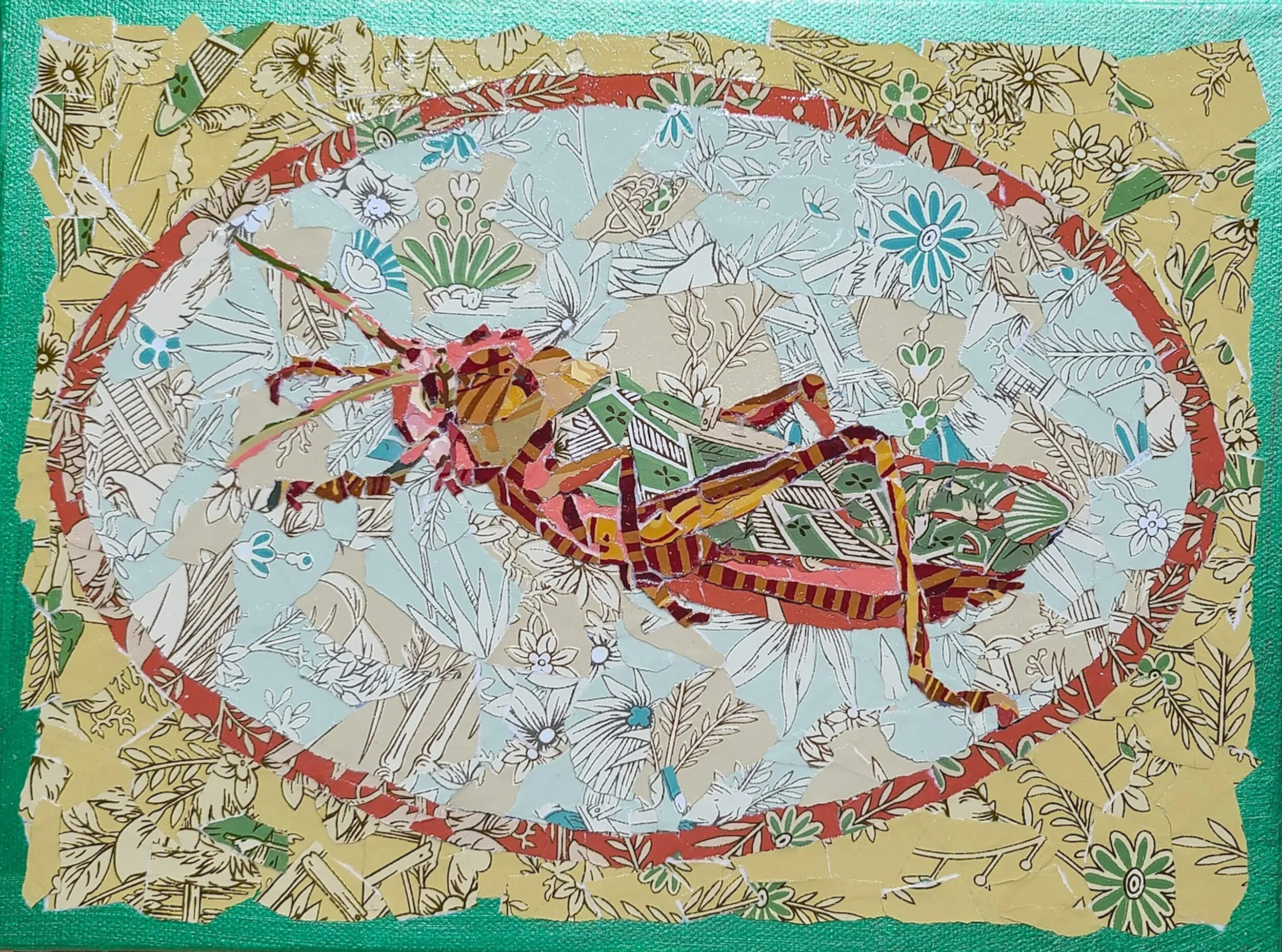 Unique contemporary wallpaper collage artwork of animals, bats, boar ...