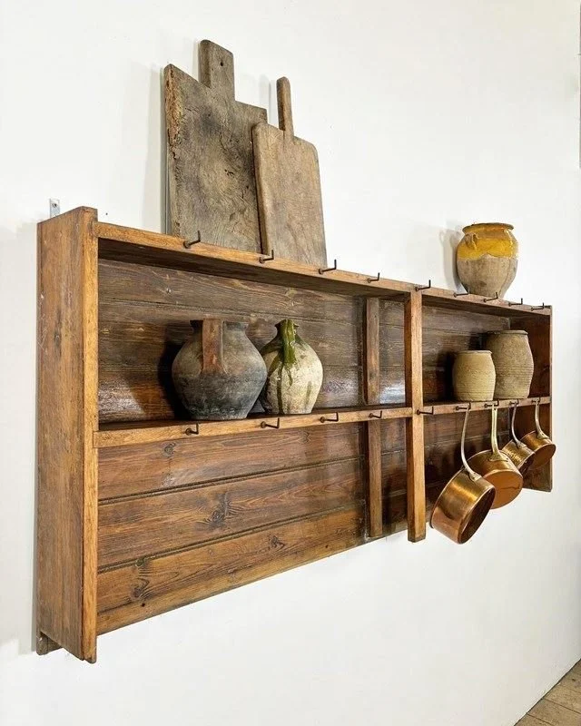 Large Antique Rustic Pine Shelving Wall Unit — Vintage Boathouse