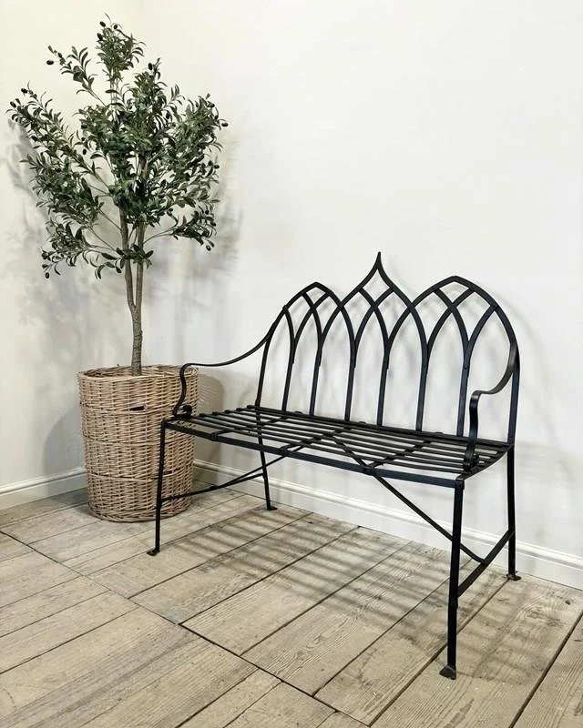 Vintage Gothic Black Garden Bench — Vintage Boathouse