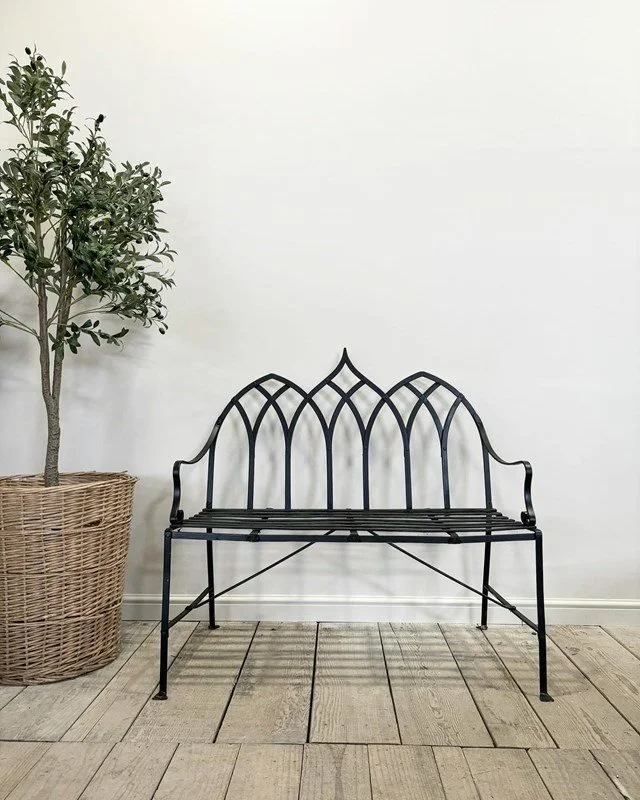 Vintage Gothic Black Garden Bench — Vintage Boathouse