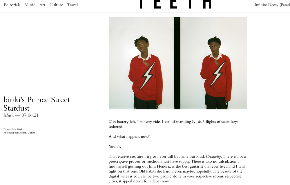 binki Interview by Brit Parks for TEETH Magazine — BRIT PARKS
